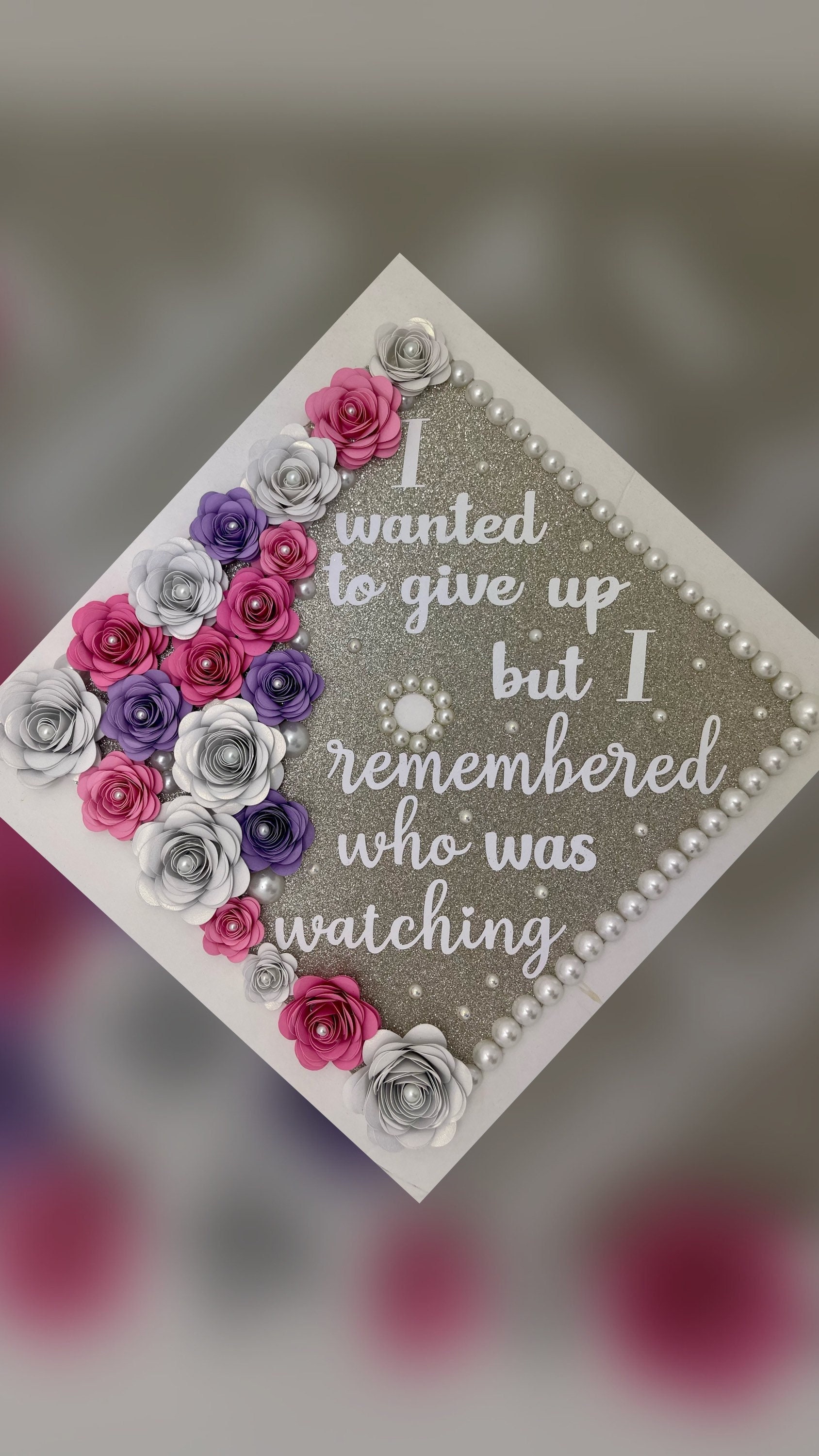 Custom Glitter Graduation Cap Topper With Paper Flowers & Pearls - Etsy