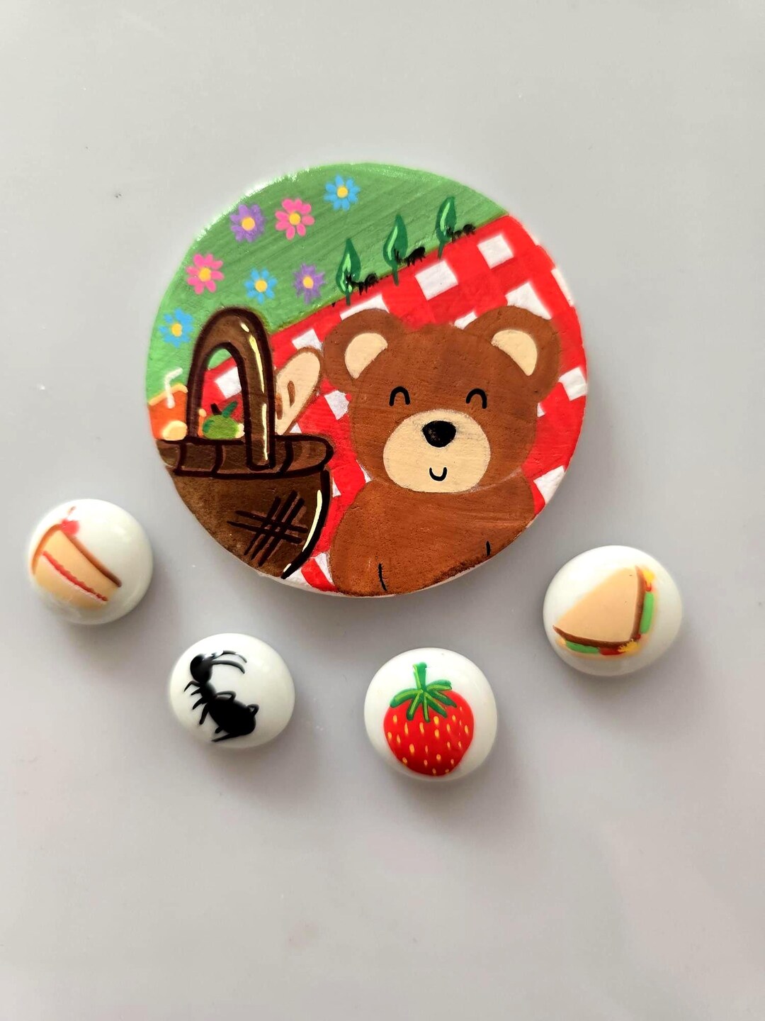 Teddy Bear Picnic Painted Pebble Set, Small World Play Decor - Etsy UK