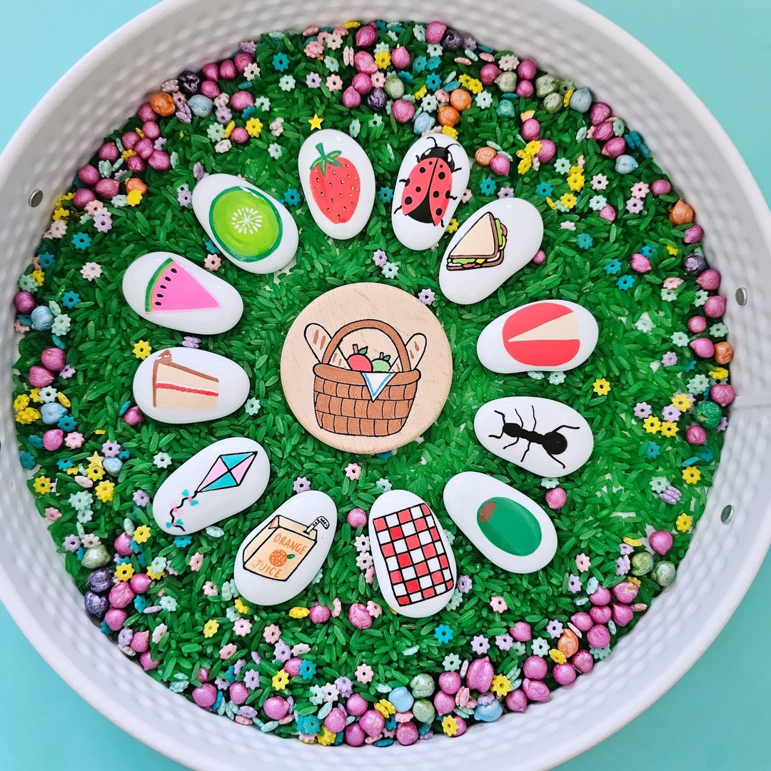 Picnic Food Painted Pebbles, Story Stones, Picnic Basket, Healthy ...