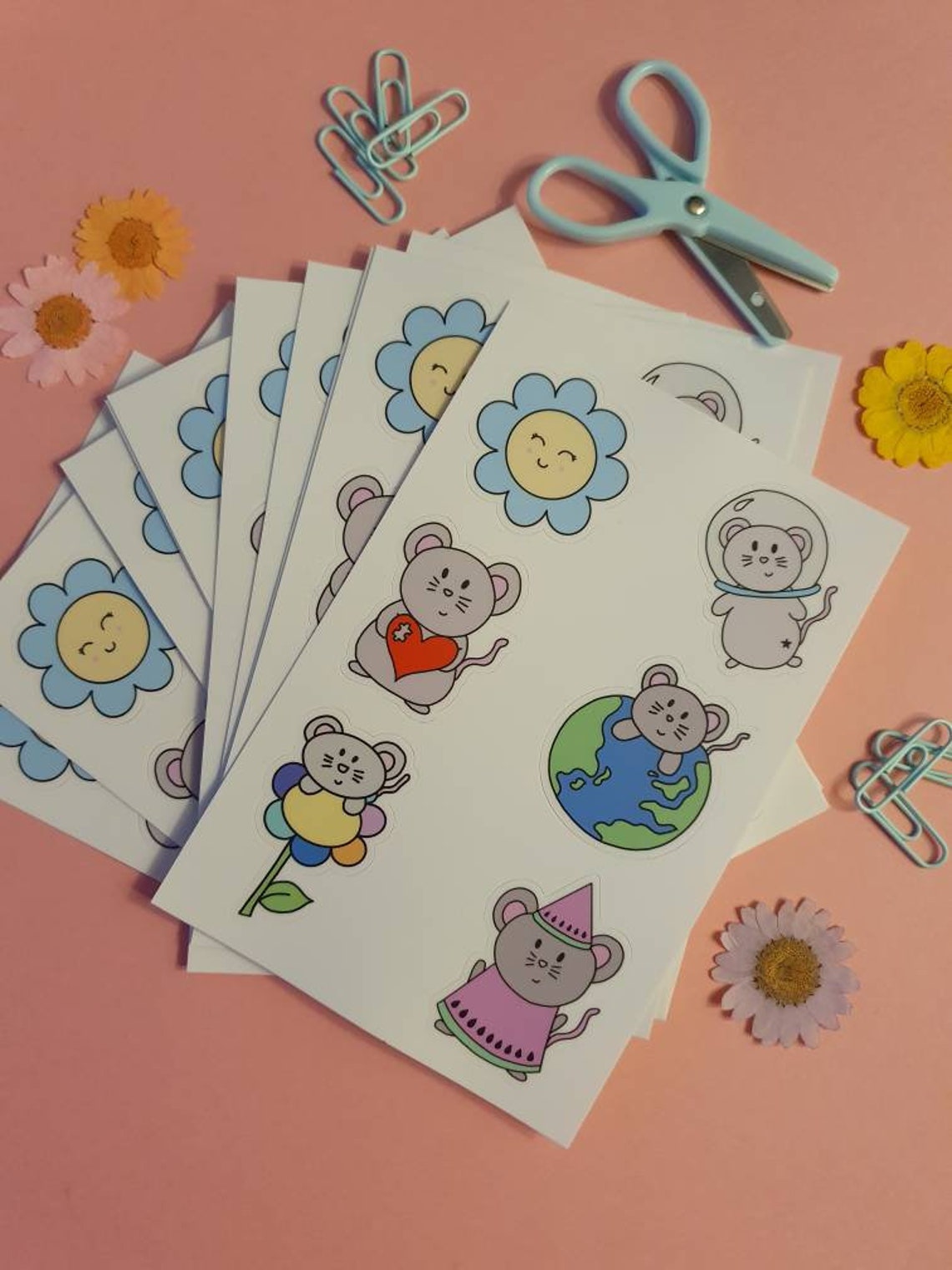 Mice Sticker Sheet: 6 Kawaii Mouse Designs, Approx 15x10cm Sheet - Etsy UK