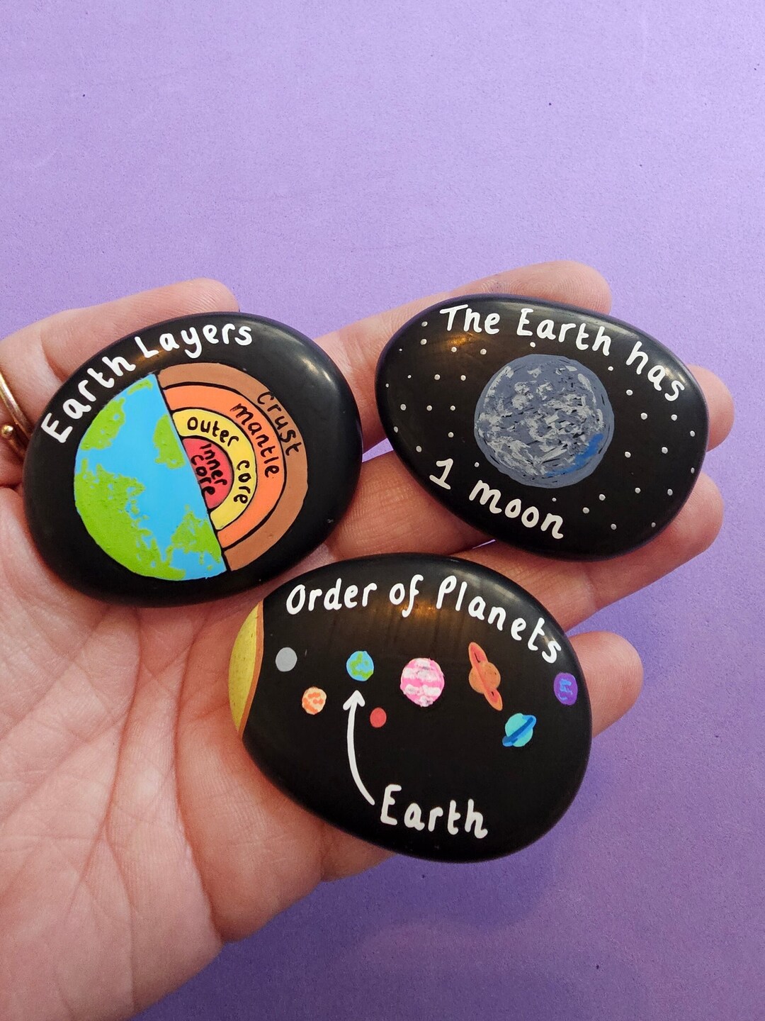 Earth and Space Facts . Painted Pebbles . Story Stones. Space Gifts ...