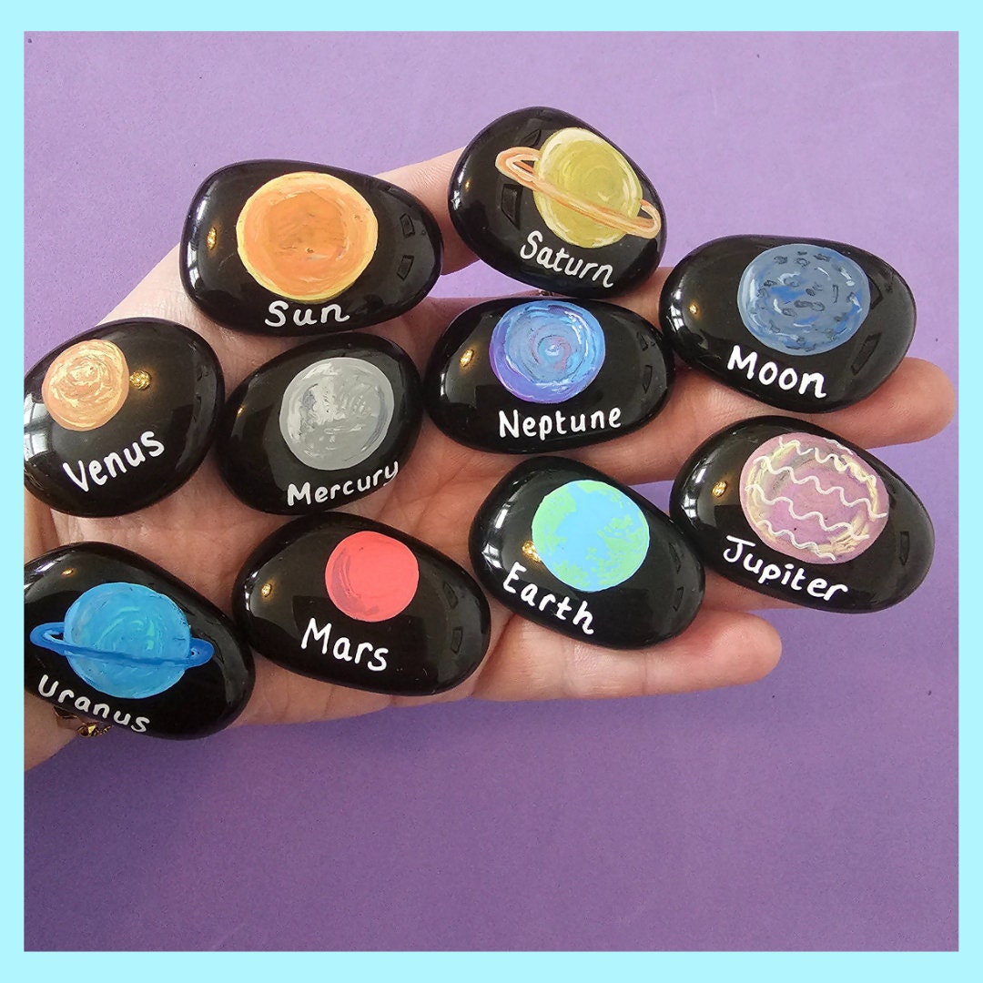 Mini Planet Painted Pebbles . Astrology Gift. Solar System . Space ...