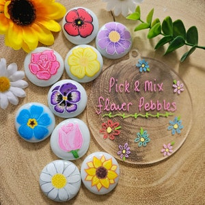 Painted Flower Story Pebbles, Garden Play Resources, Nature Hunt Stones ...