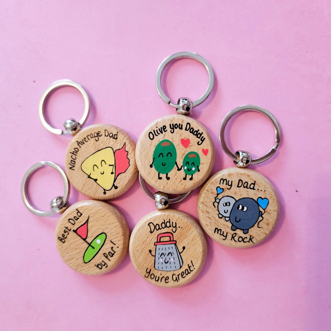 Father's Day Personalised Wooden Keyring, Hand Painted Dad Gift, Key ...