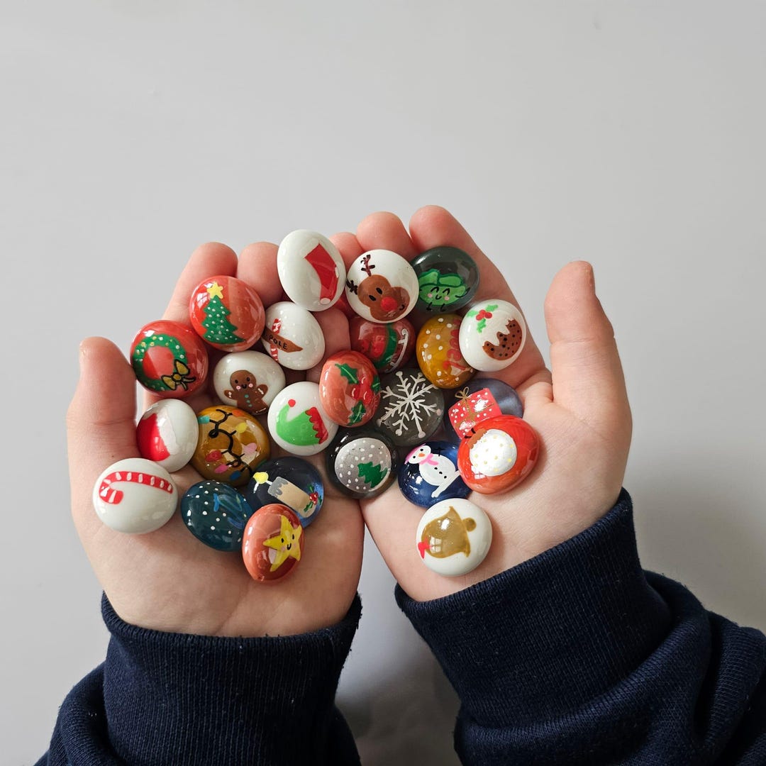 MINI Sized Christmas Painted Pebbles. Small Advent, Tiny Cracker ...