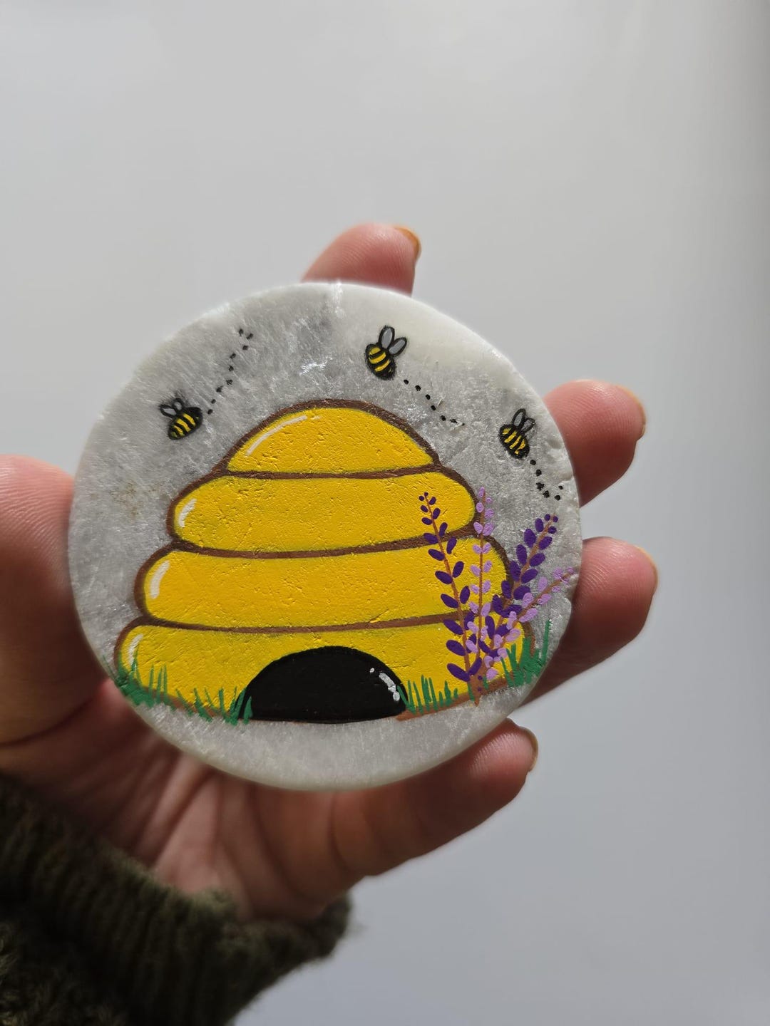 Handpainted Beehive Large Pebble. World Bee Day, British Bees, Honey ...