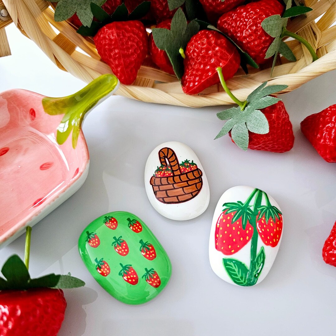Strawberry Picking Painted Pebbles, Strawberries Fields, Summer Fruit ...
