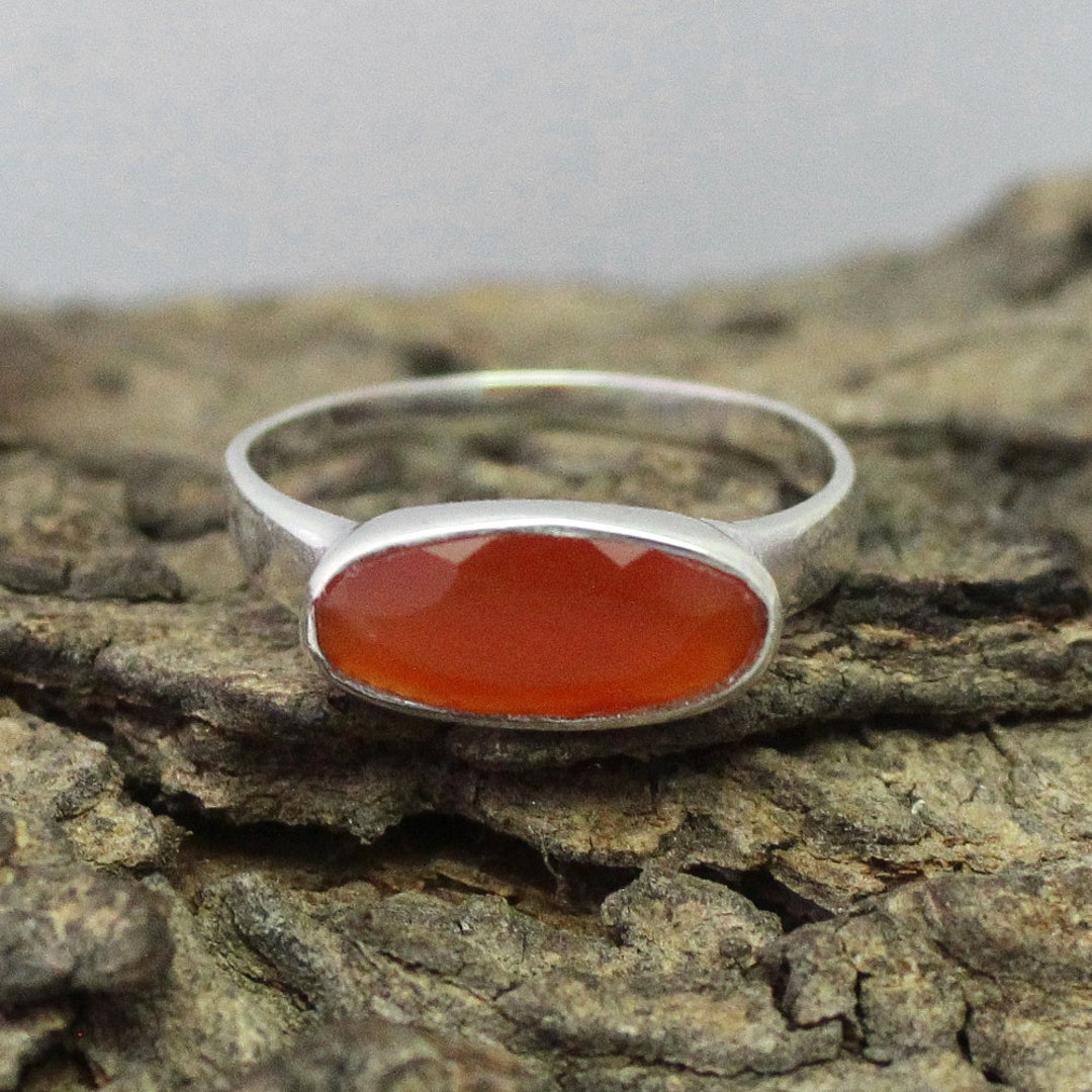 Natural Red Carnelian Ring, Red Stone Ring, Large Stone Ring, 925 ...