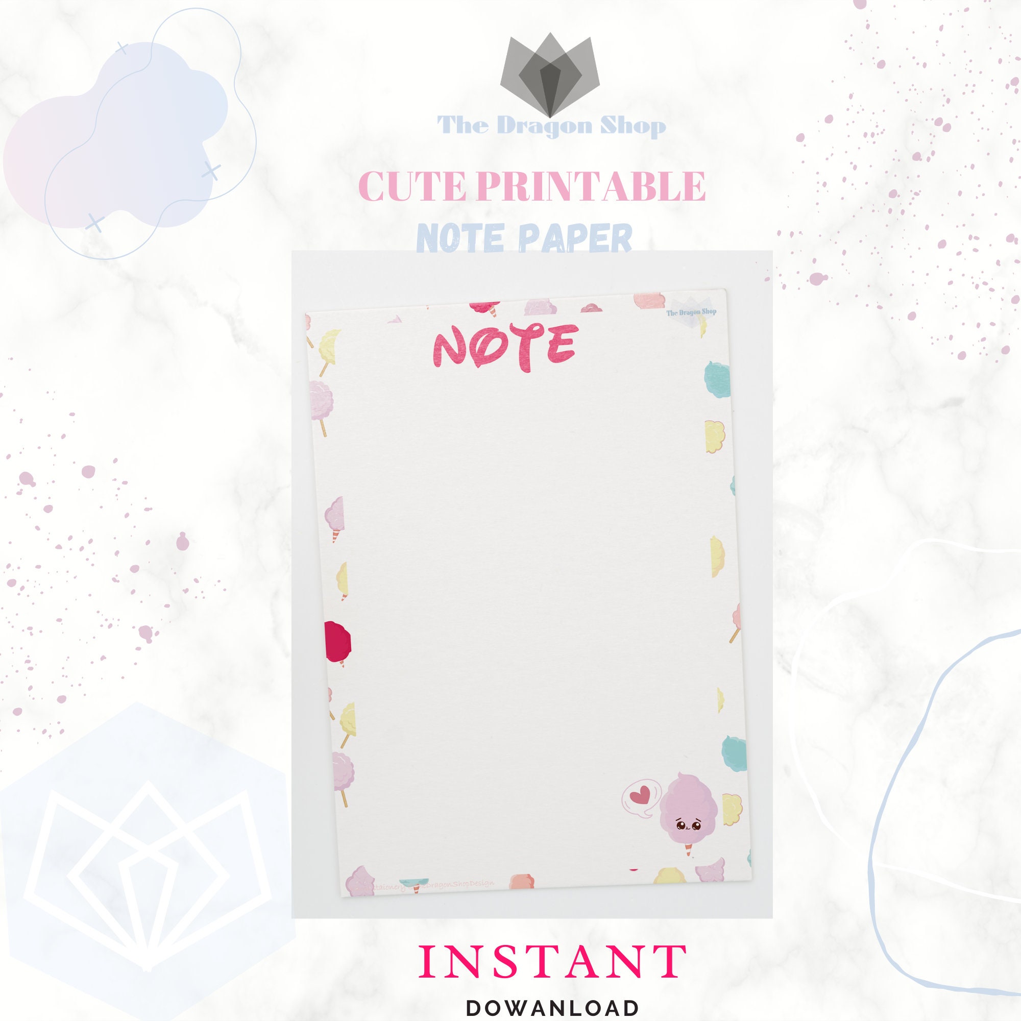Cotton Candy Writing Printable Paper - Kawaii Stationery - Etsy
