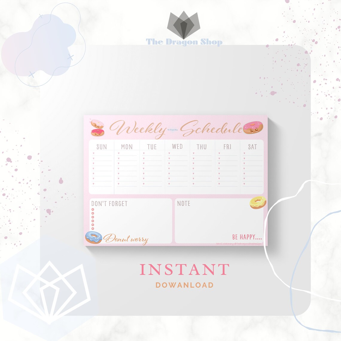 Donut Weekly Planner Printable |cute Kawaii Weekly Planner Printable - Etsy