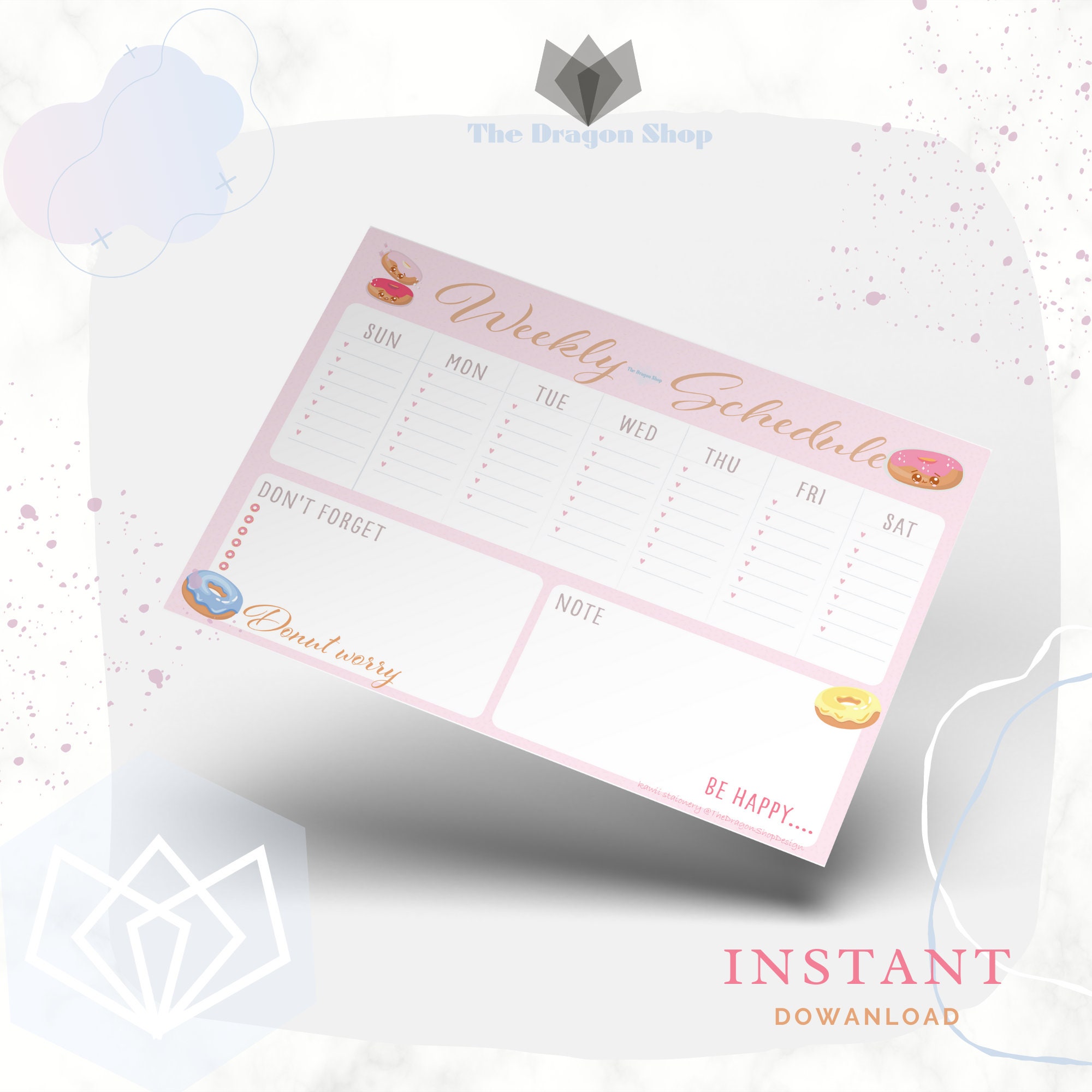 Donut Weekly Planner Printable |cute Kawaii Weekly Planner Printable - Etsy