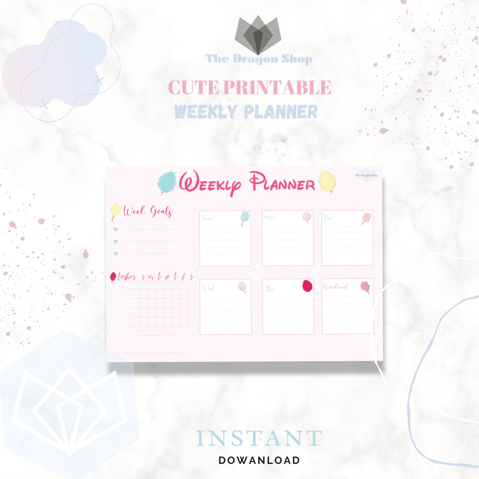 Cotton Candy Cute Kawaii Weekly Planner Printable |kawaii Weekly ...