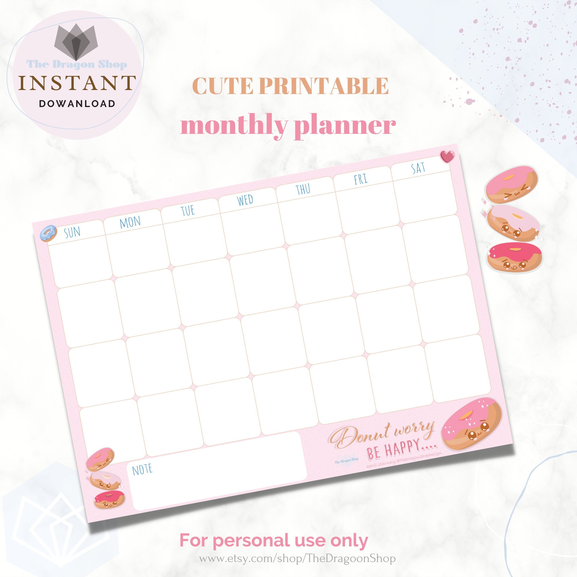 Donut Monthly Planner Printable | Printable Blank Monthly Calendar ...