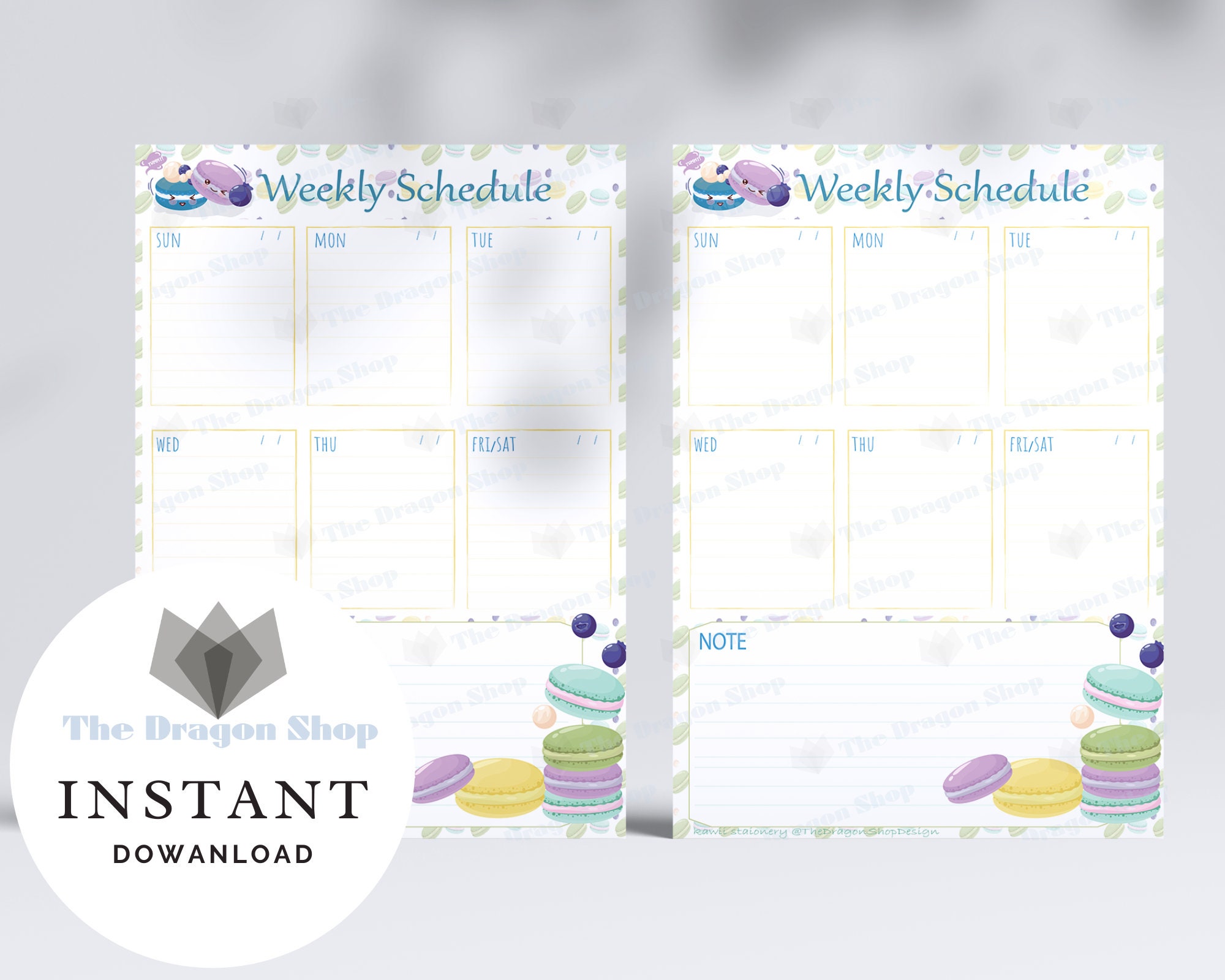 Macaron Weekly Planner Printable cute Kawaii Weekly Planner - Etsy