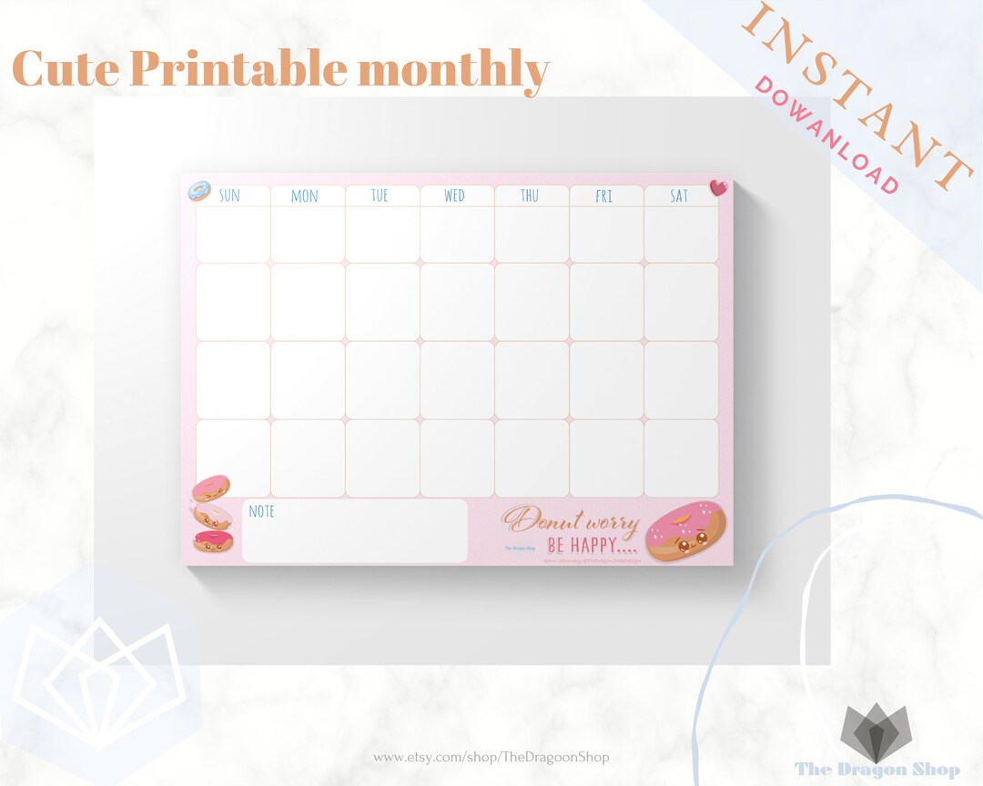 Donut Monthly Planner Printable | Printable Blank Monthly Calendar ...