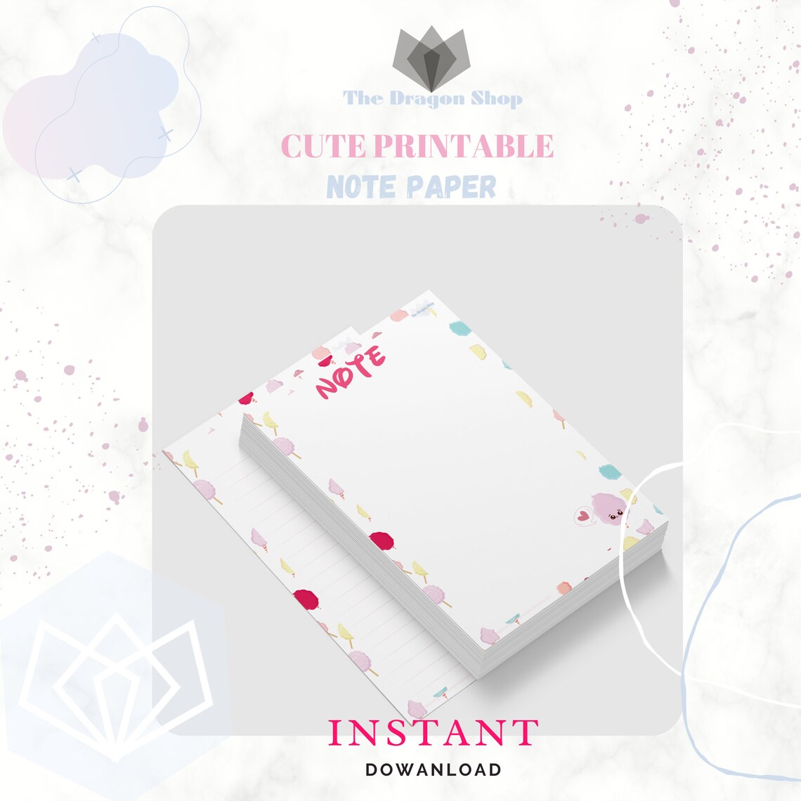 Cotton Candy Writing Printable Paper - Kawaii Stationery - Etsy