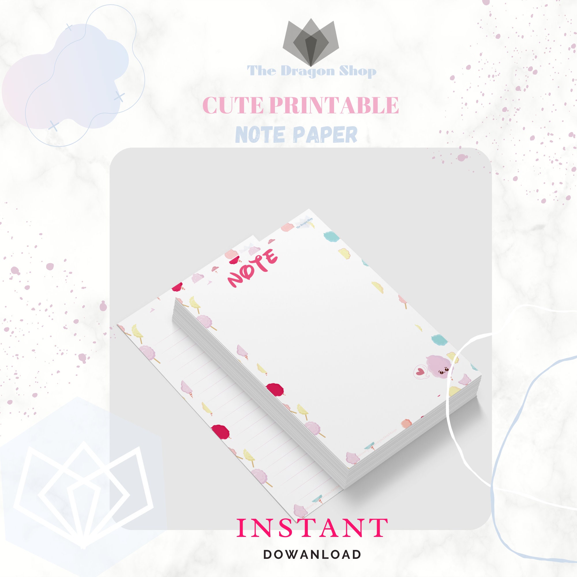 Cotton Candy Writing Printable Paper - Kawaii Stationery - Etsy