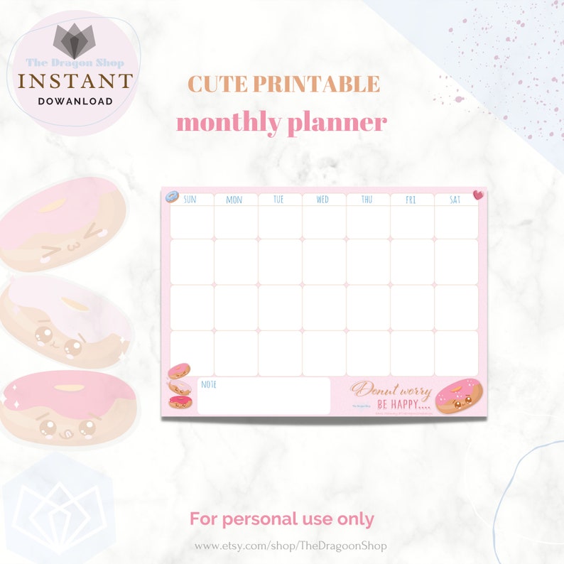 Donut Monthly Planner Printable | Printable Blank Monthly Calendar ...