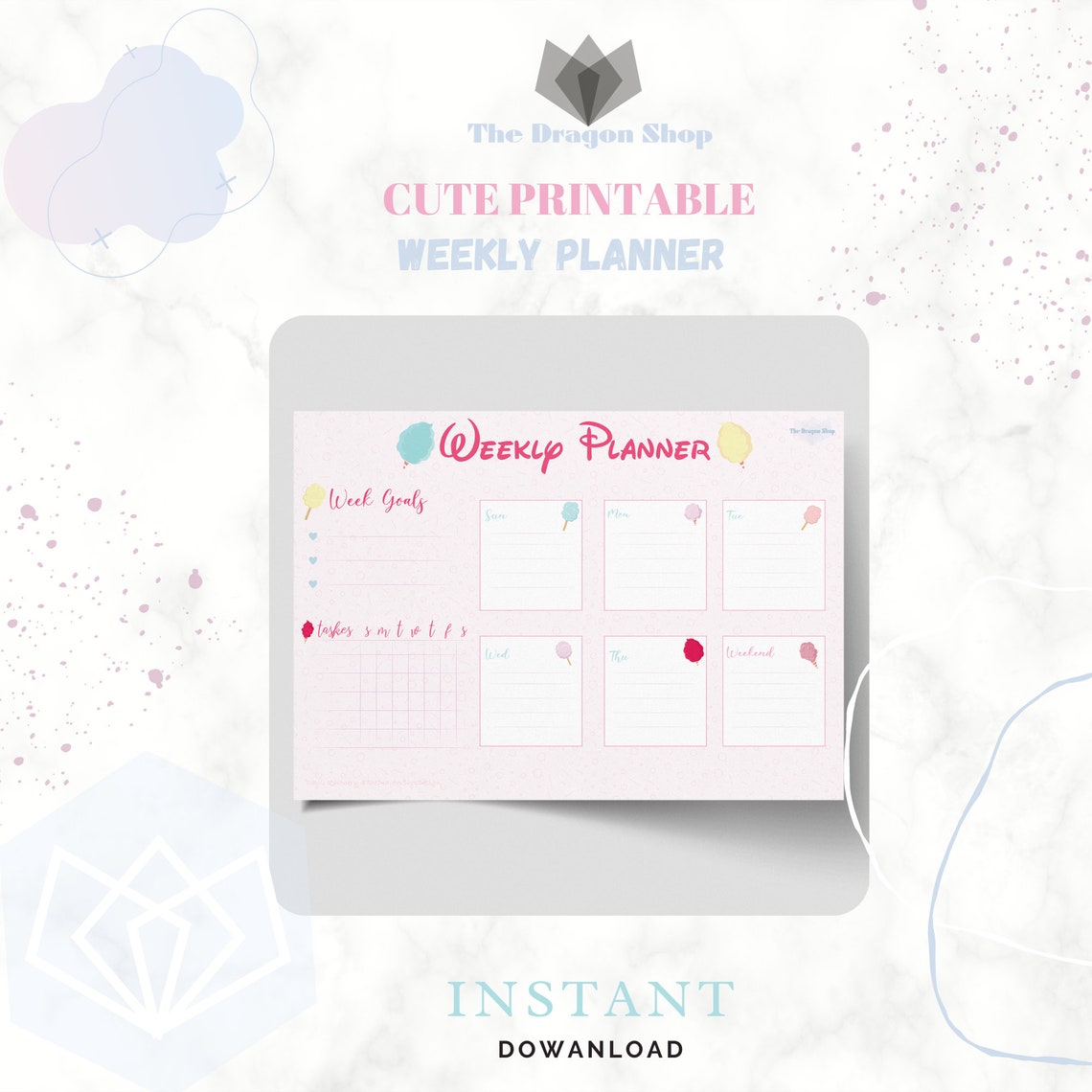Cotton Candy Cute Kawaii Weekly Planner Printable |kawaii Weekly ...