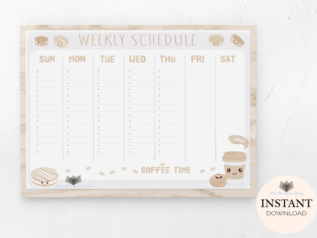 Coffee Weekly Planner Printable - Cute Digital Agenda, Pastel PDF for ...