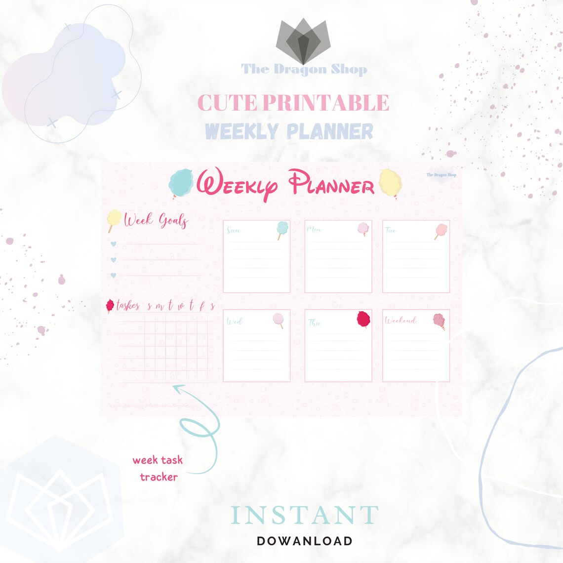 Cotton Candy Cute Kawaii Weekly Planner Printable kawaii Weekly Planner ...