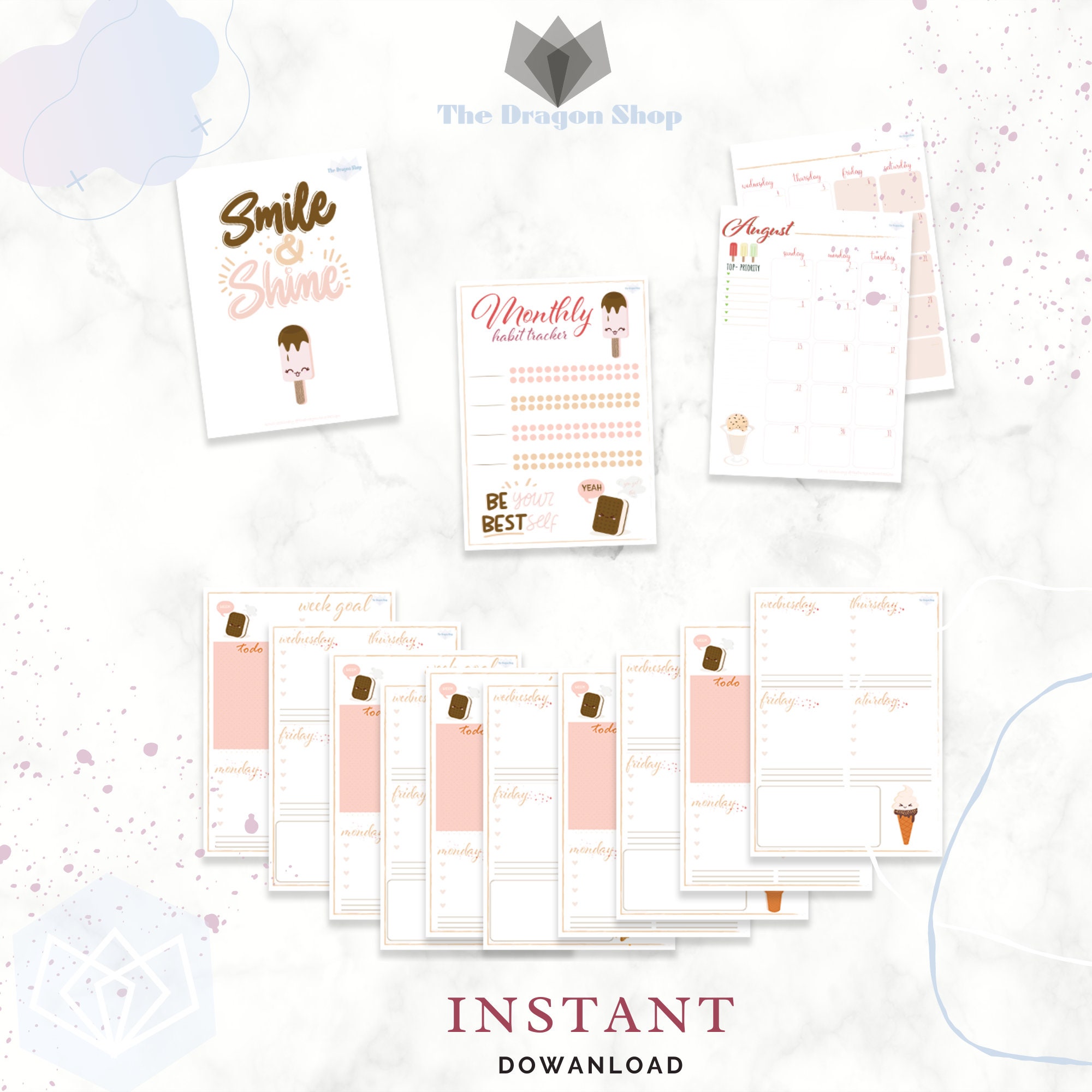 Ice Cream Planner 2021 Printable August 2021 Planner Cute - Etsy