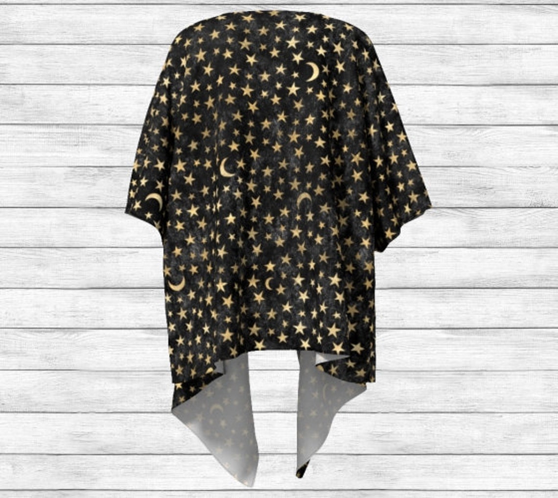 Night Sky Celestial Kimono Cardigan Moon Stars Black Kimono - Etsy