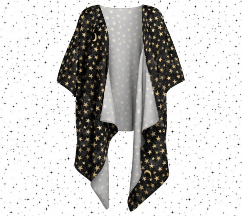 Night Sky Celestial Kimono Cardigan Moon Stars Black Kimono | Etsy