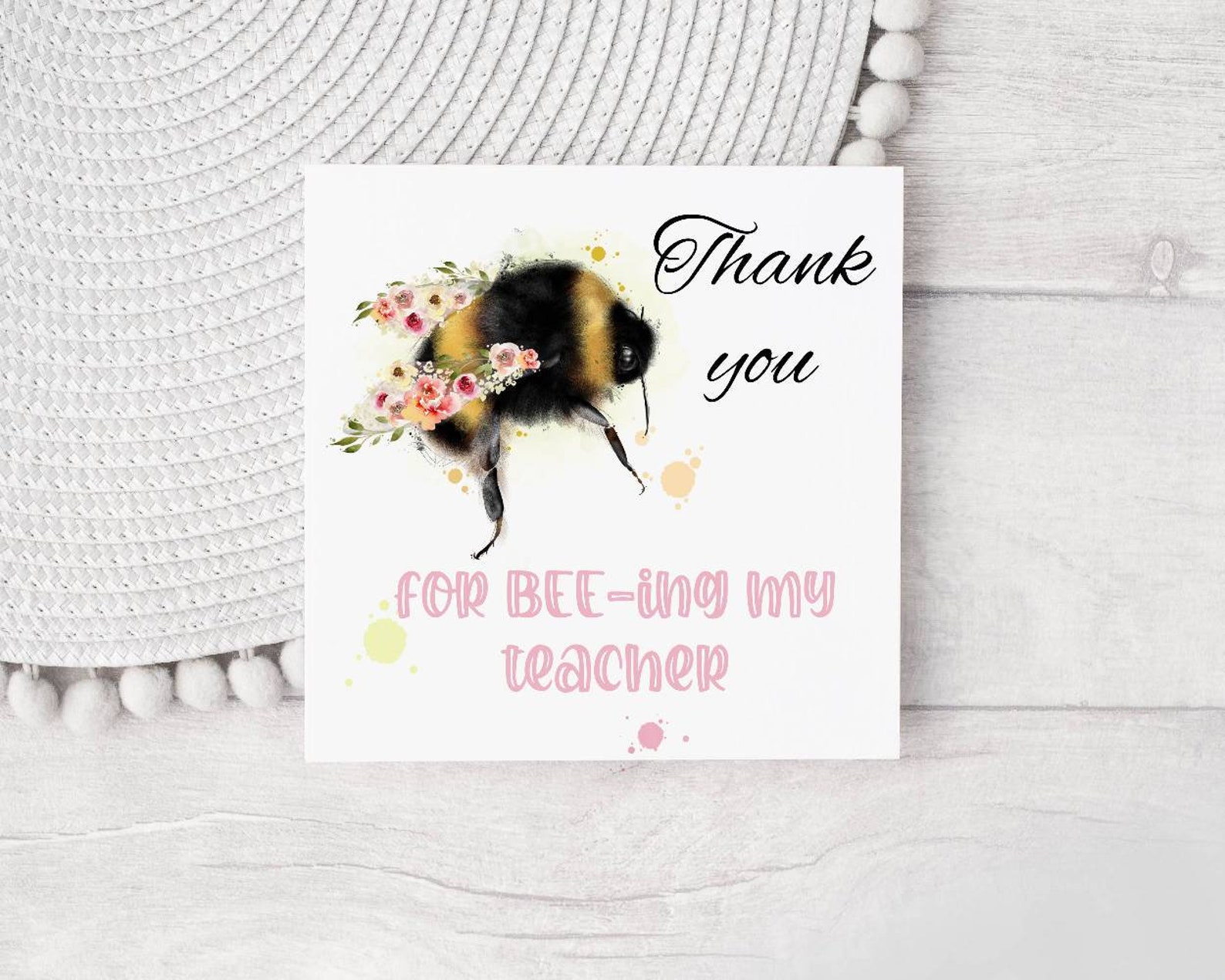 Cute Bee Teacher Card, Thank You for Bee-ing the Best Teacher, Floral ...