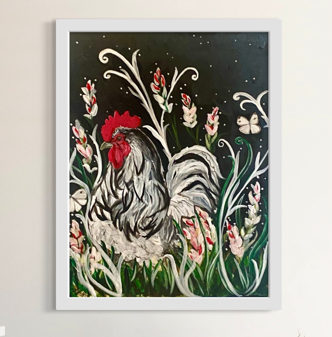 Red and White Rooster Giclee Print on Fine Art Matte Paper - Etsy