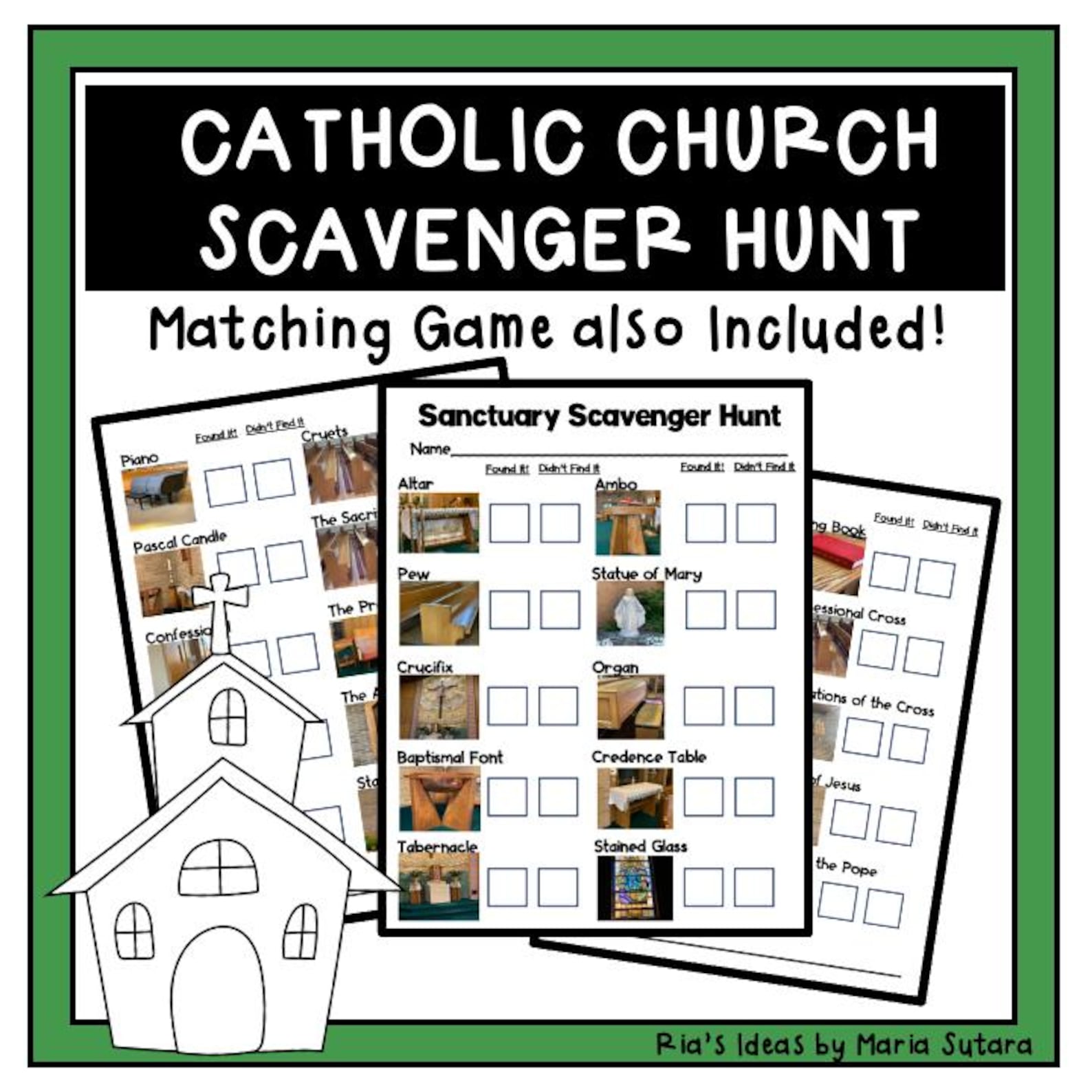 Catholic Church Activities L Sanctuary Scavenger Hunt & Matching Game ...