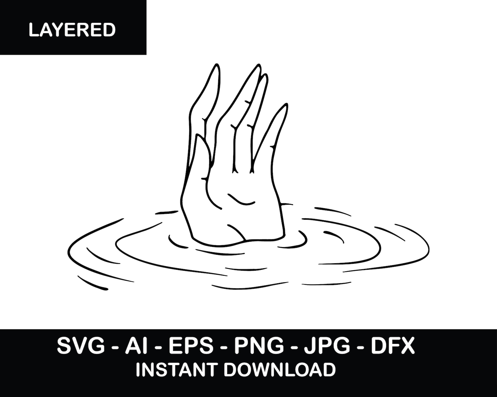 Hand on Water Vector Minimalism Hand Line Art Hand Drowning - Etsy
