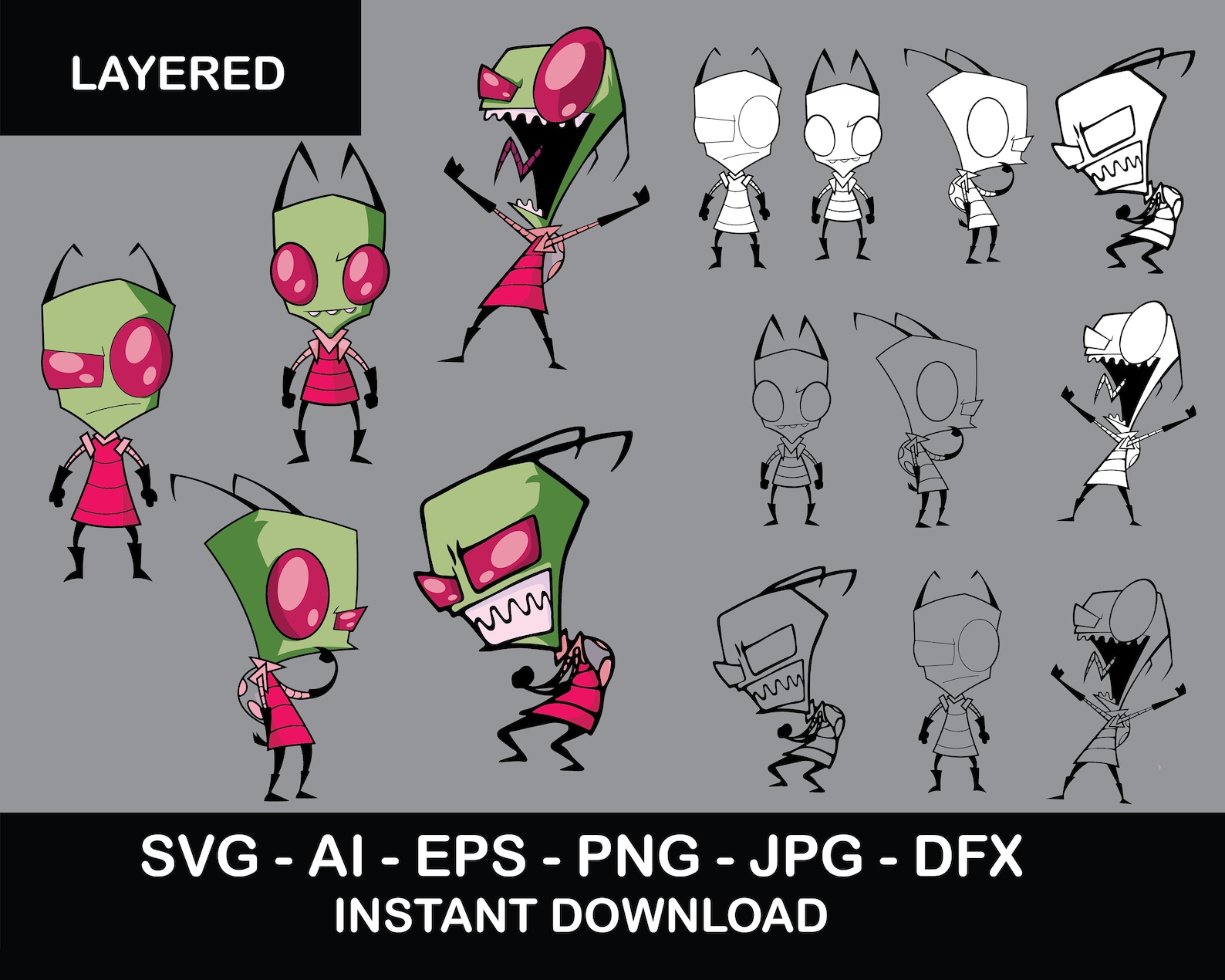 BUNDLE Zim Vector Angry Zim Alien Invader Happy Zim Svg | Etsy