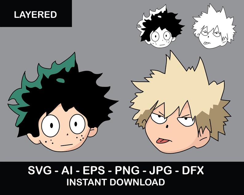 dxf svg cute anime cartoon hero eps instant download ai png jpg MHA ...