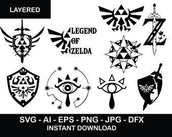 Zelda triforce symbol on mandala shield svg png dxf Zelda svg dxf png ...