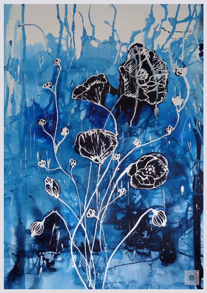 INKY FLOWERS Original Art Print - Etsy