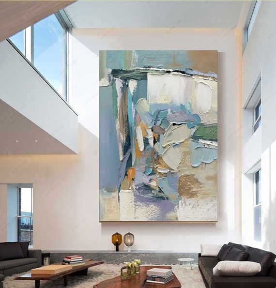 EXTRA LARGE TEXTURED Blue Gray Abstract Wall Art Thick - Etsy