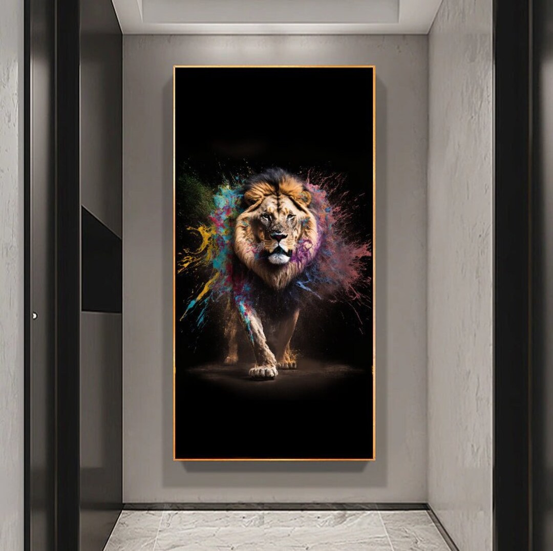 Color Splatter Lion Large Canvas Printed Modern Home Decor Animal Print ...