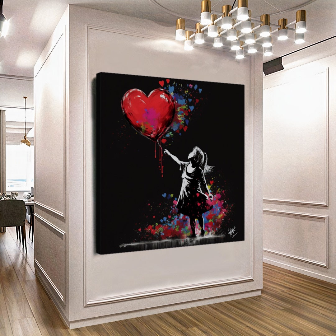 Banksy Art Girl With Ballon of Heart, Graffiti Art Printed Canvas Large ...