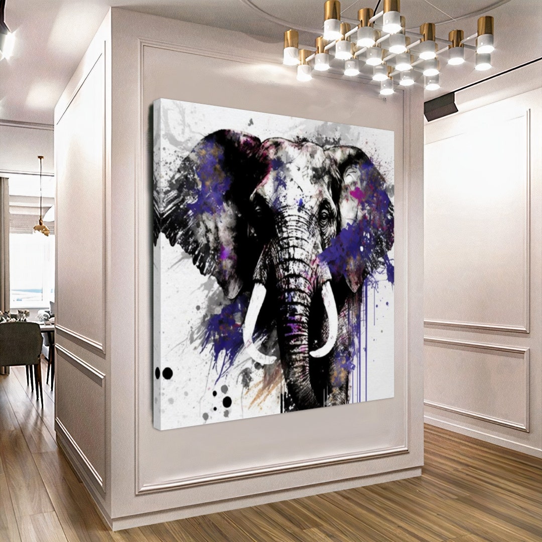 Graffiti Elephant Watercolor Art Printed Canvas Large Size, Creative ...