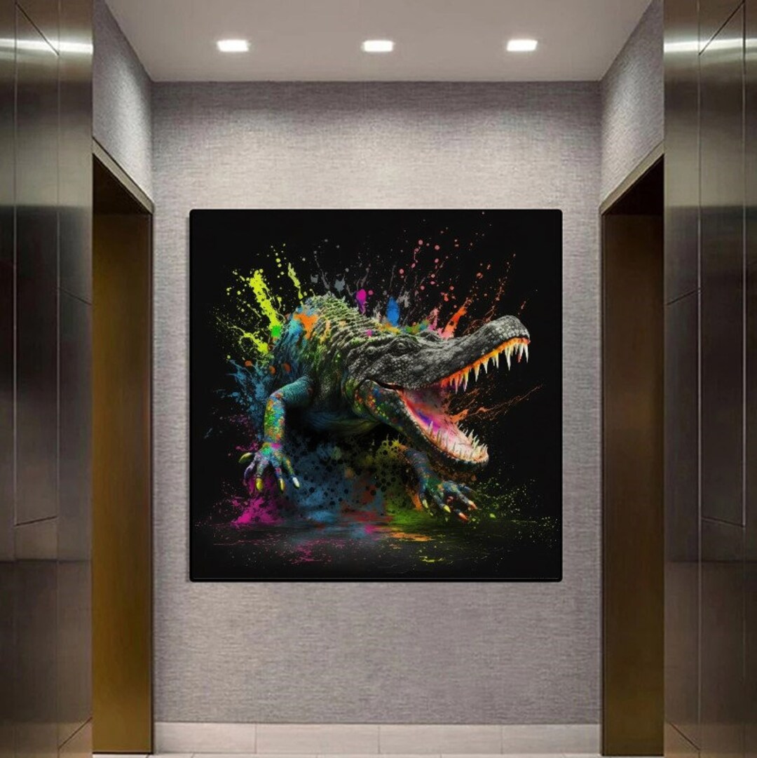 Rainbow Alligator, Large Printed Canvas Rolled Creative Art Work Modern ...