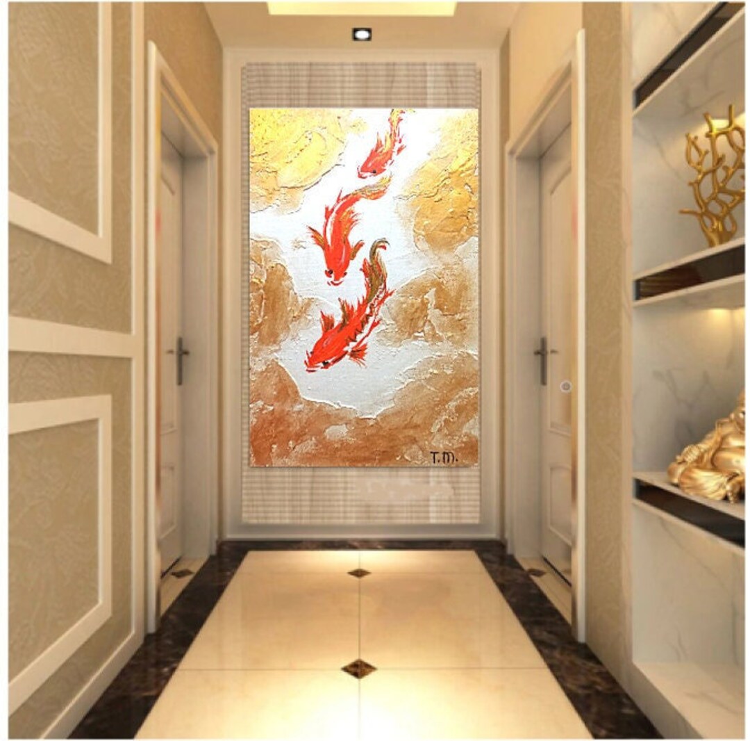 LARGE GOLD PAINTING 3 Koi Fish Textured Painting on Canvas - Etsy Hong Kong