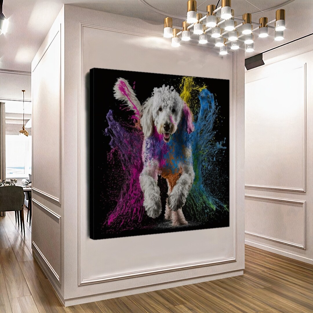 Colorful Running Dog Pudel, Printed Canvas Large Size, Creative Art ...