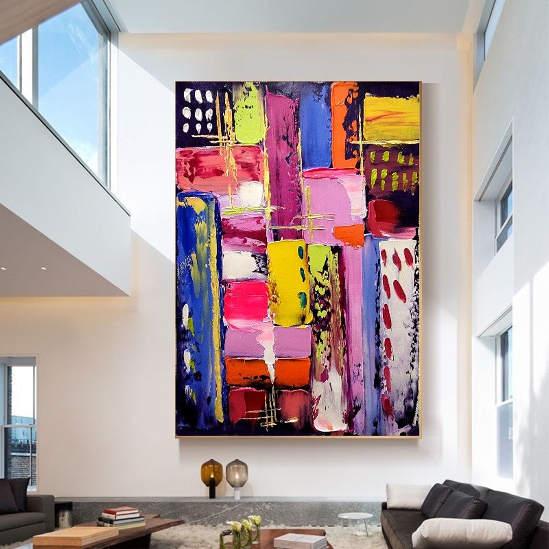 EXTRA LARGE VIVID Colorful Wall Art Abstract Oil Painting on Canvas ...