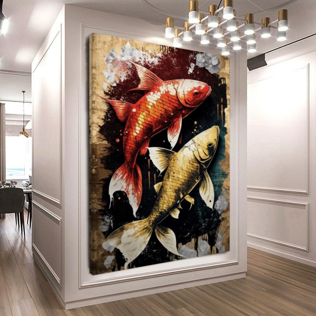 Large Graffiti Art Two Koi Fish, Stretched Print on Canvas Street Art ...