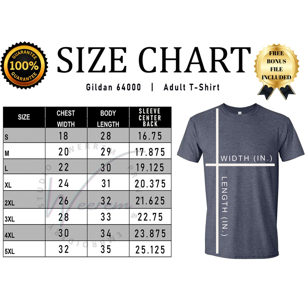 Gildan 64000 G640 Size Chart, | GILDAN 64000 Unisex Softstyle T-shirt ...