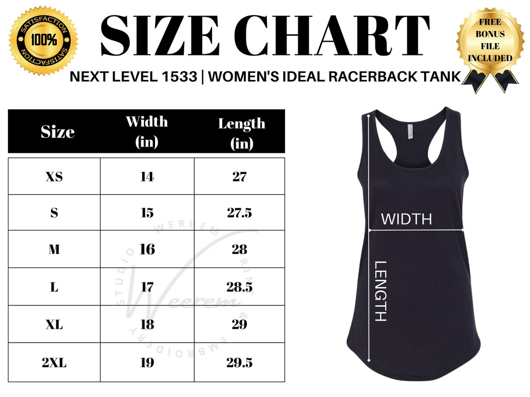 Next Level 1533 Size Chart Next Level 1533 Women's Ideal - Etsy