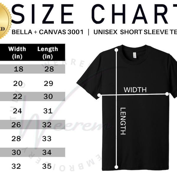 Bella Canvas 3001 Size Chart Svg - Etsy