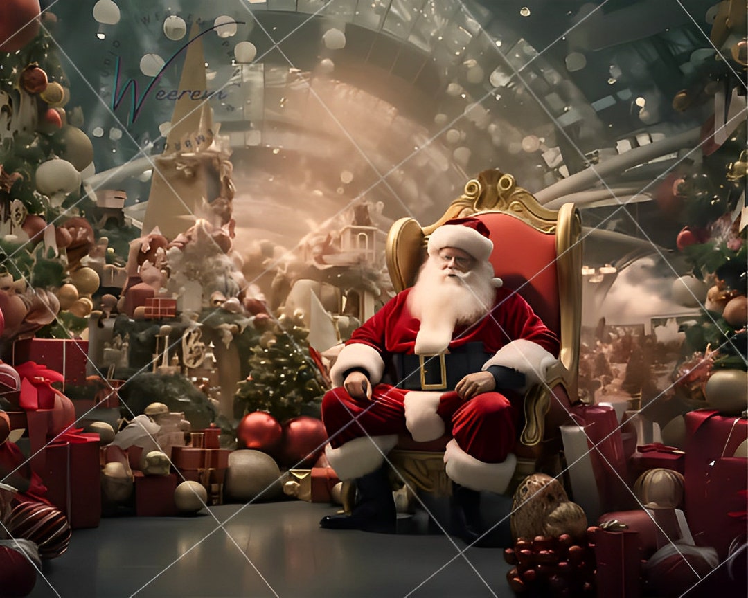 Santa Clause Sitting Background, Christmas Digital Background ...