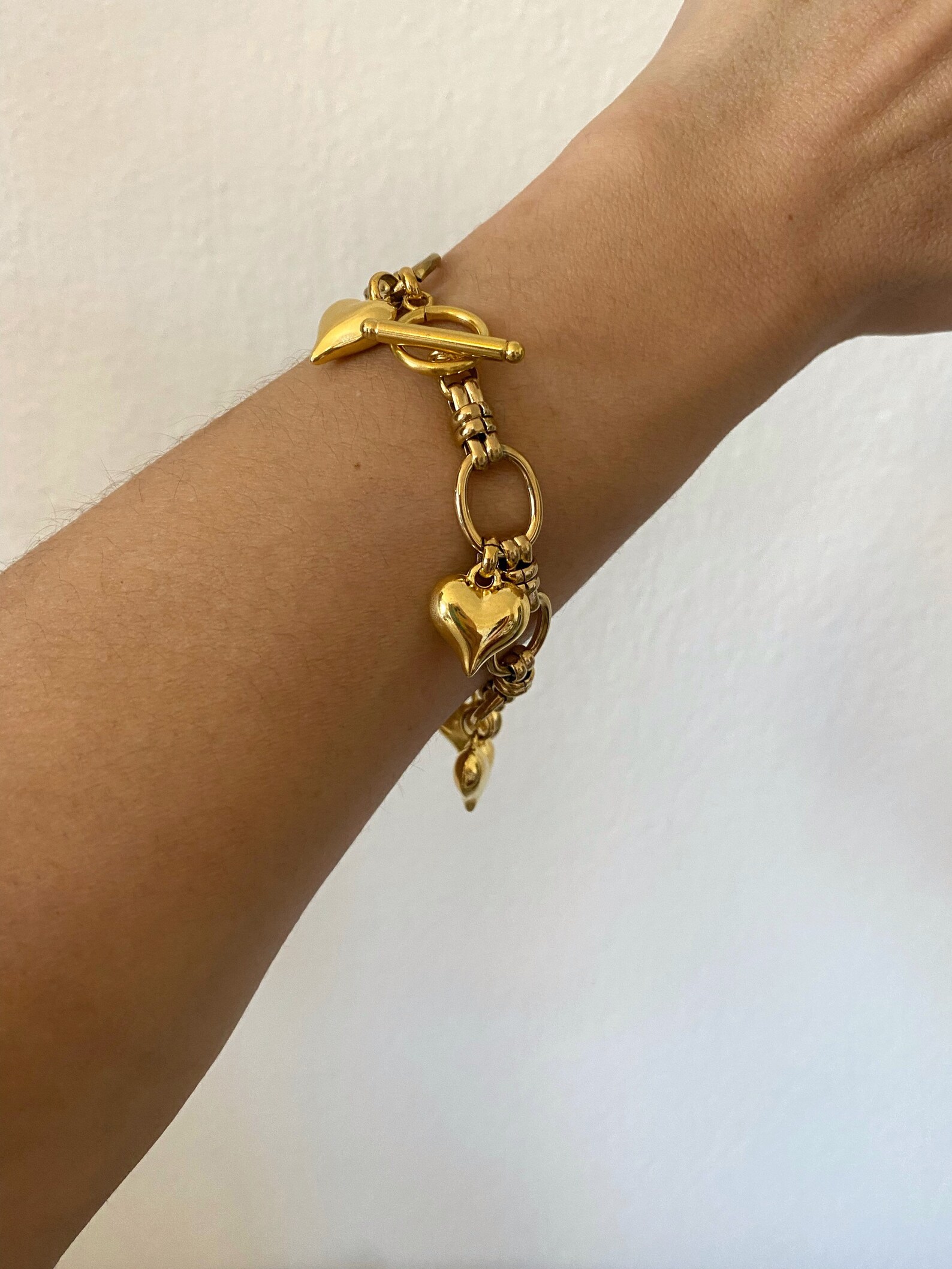 Heart Charms Bracelet Gold Heart Bracelet Gold Chunky - Etsy